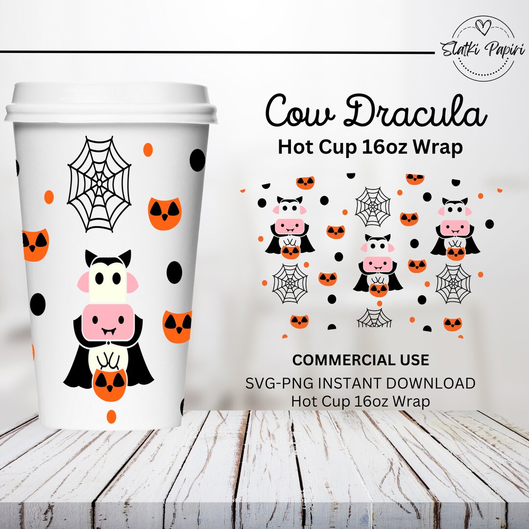 Dracula Cow Halloween 16oz Cup Wrap: Spooky DIY Decal (SVG/PNG Digital ...