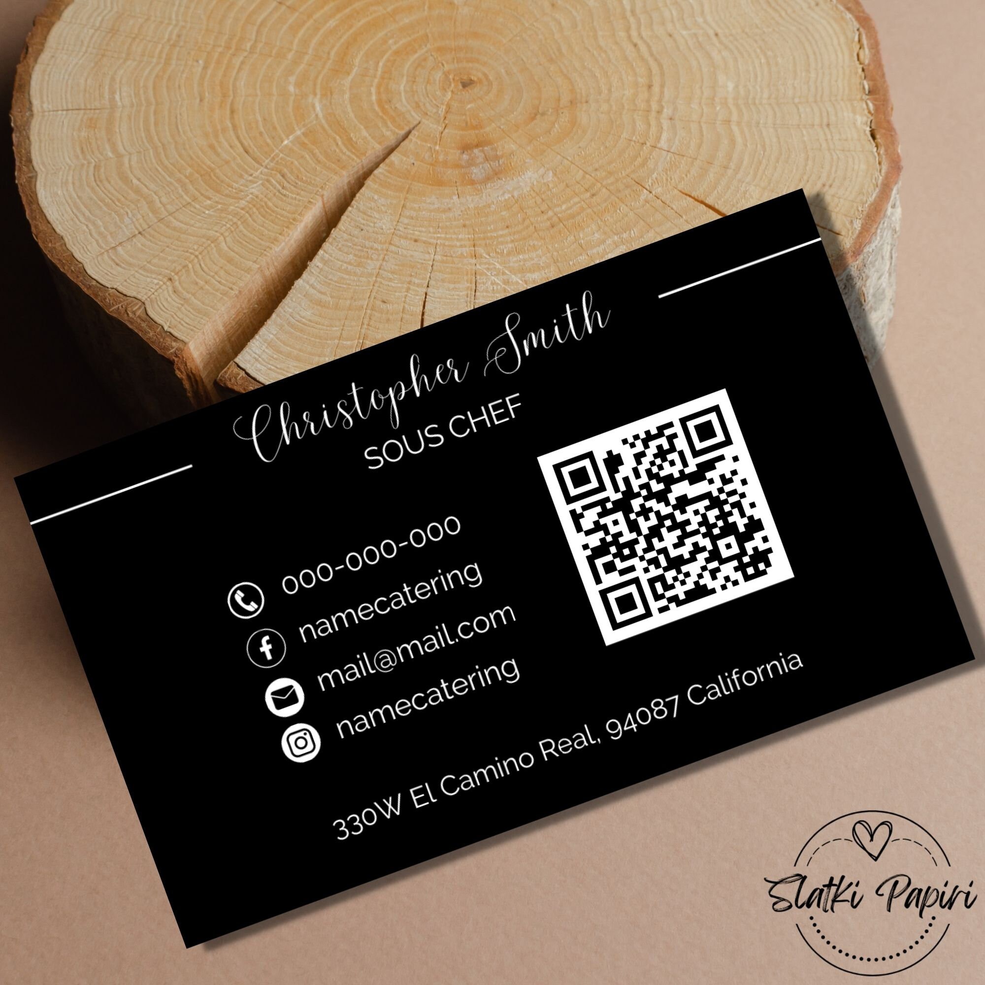 Catering Business Card, Sous Chef Card, Contact Info, Editable Template ...