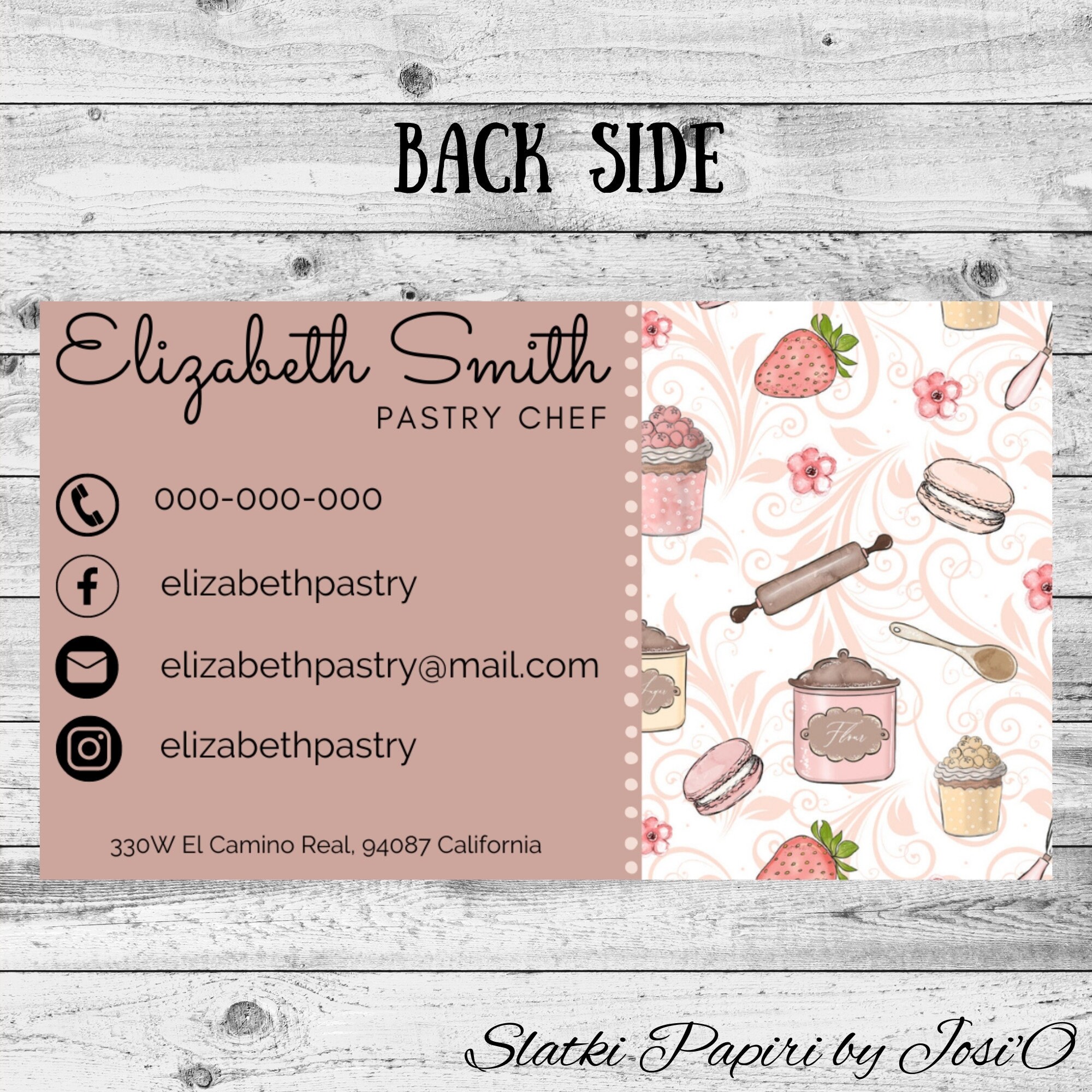 EDITABLE Pastry Chef Card Template, Bakery Shop Card, Contact Info ...