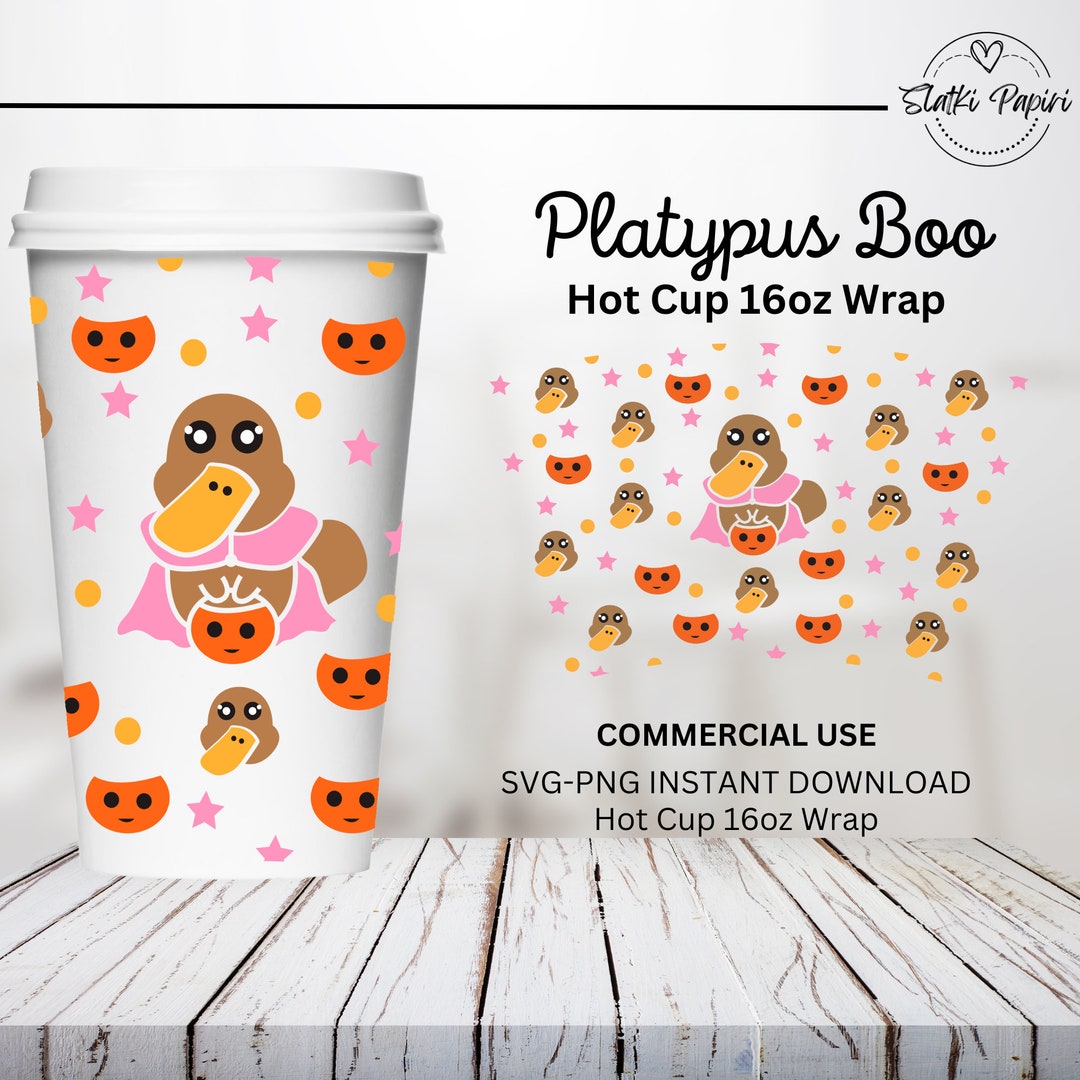 Platypus Hot Cup 16oz Wrap SVG PNG, Halloween Cute Animals DIY Decals ...