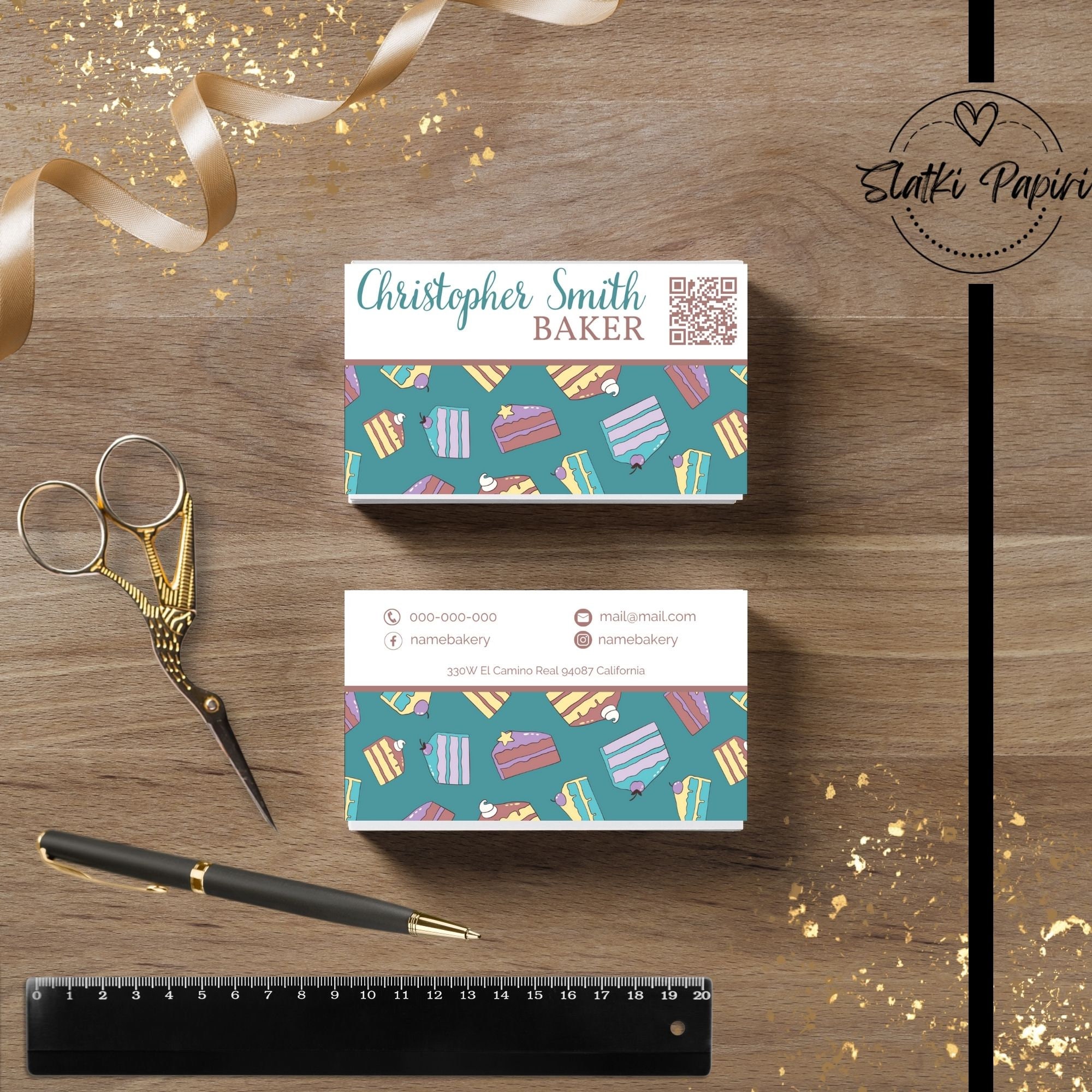 EDITABLE Bakery Business Card Template, Pastry Shop Card, Contact Info ...