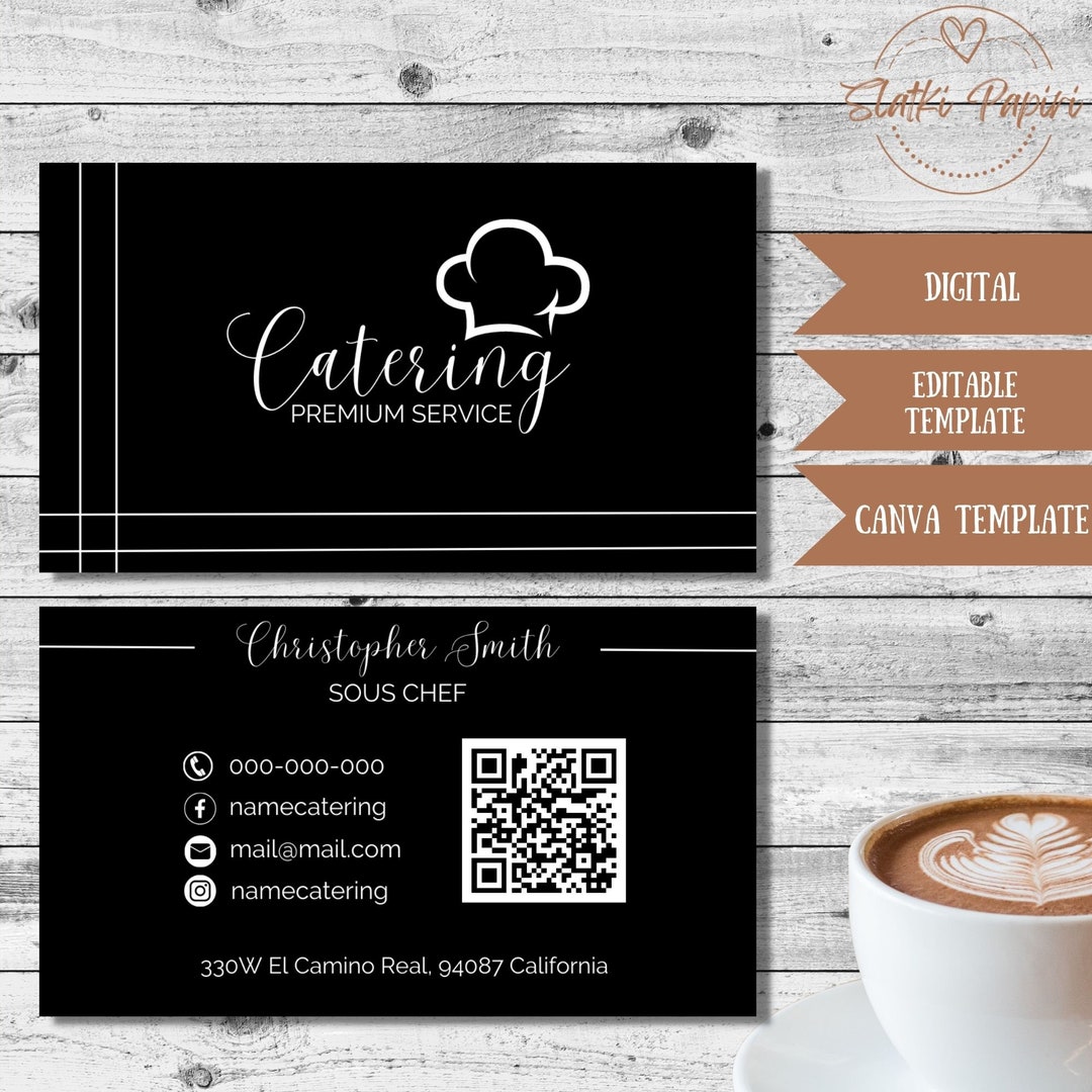 Catering Business Card, Sous Chef Card, Contact Info, Editable Template ...