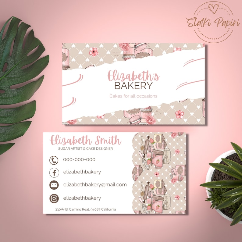 EDITABLE Bakery Business Card Template, Pastry Shop Card, Contact Info ...