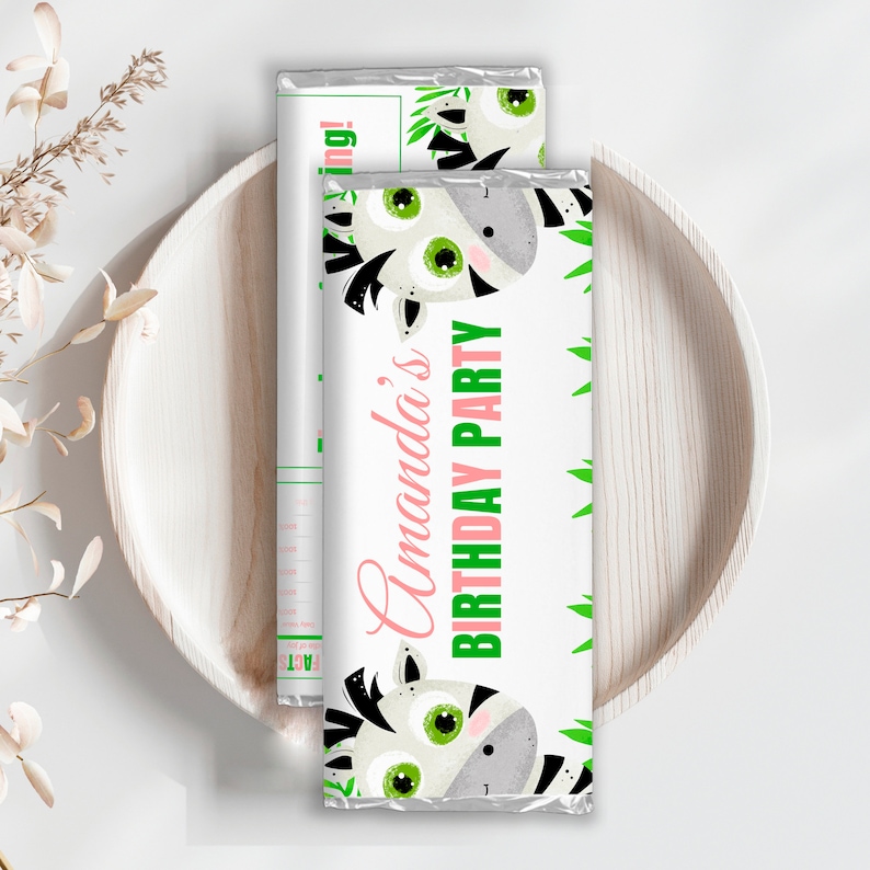 Editable Zebra Chocolate Bar Wrapper Template, Printable Safari Jungle ...