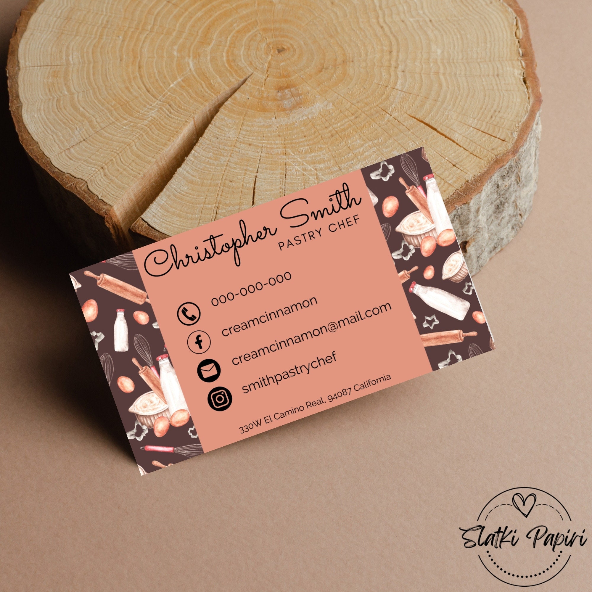 Bakery Business Card Editable Template, DIY Edit Pastry Business Card ...