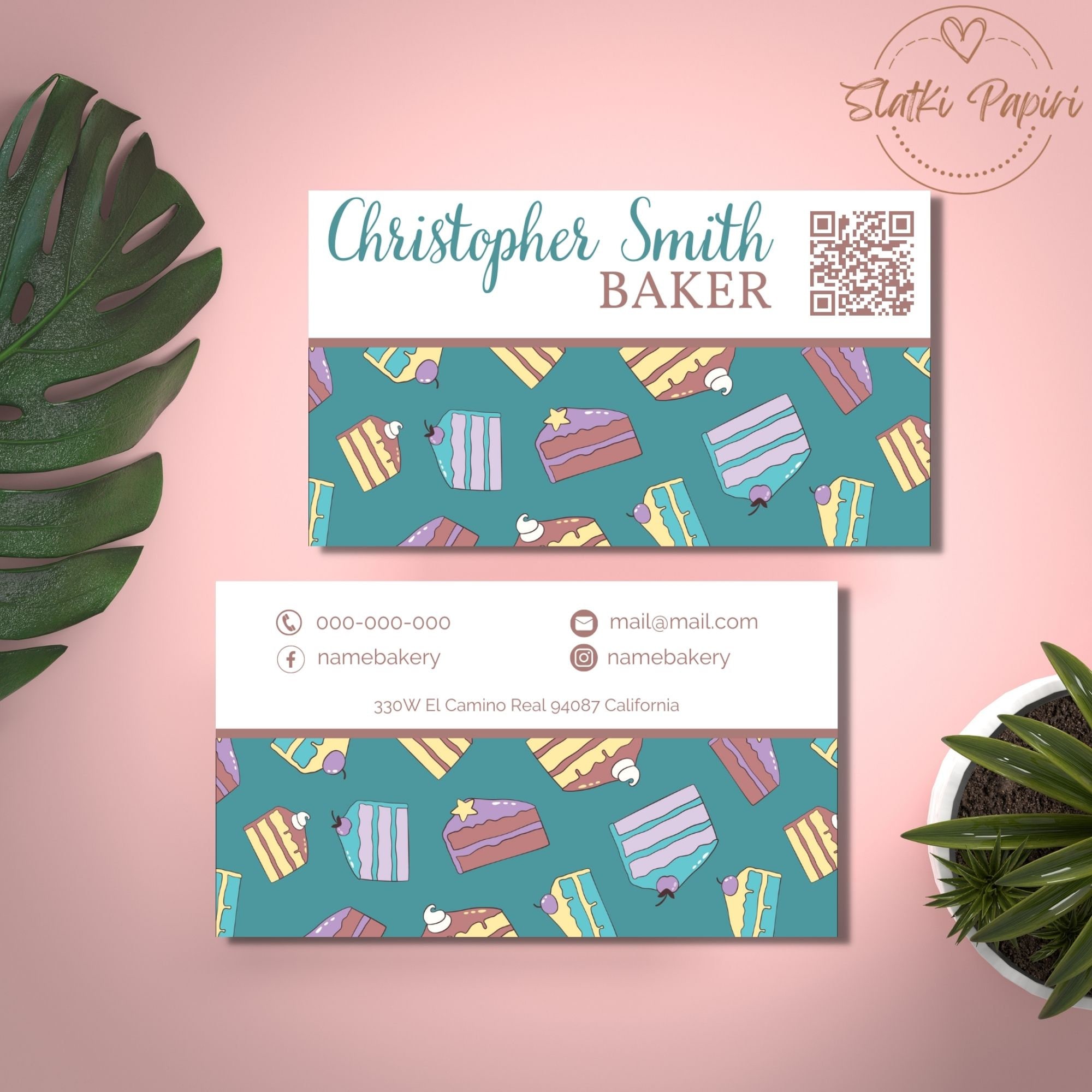 EDITABLE Bakery Business Card Template, Pastry Shop Card, Contact Info ...