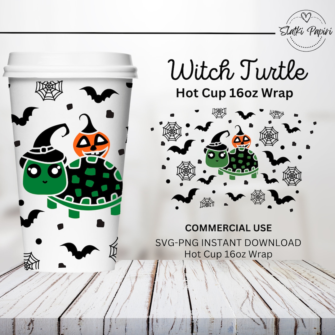 Turtle Witch Hot Cup 16oz Wrap SVG PNG Halloween Cute - Etsy