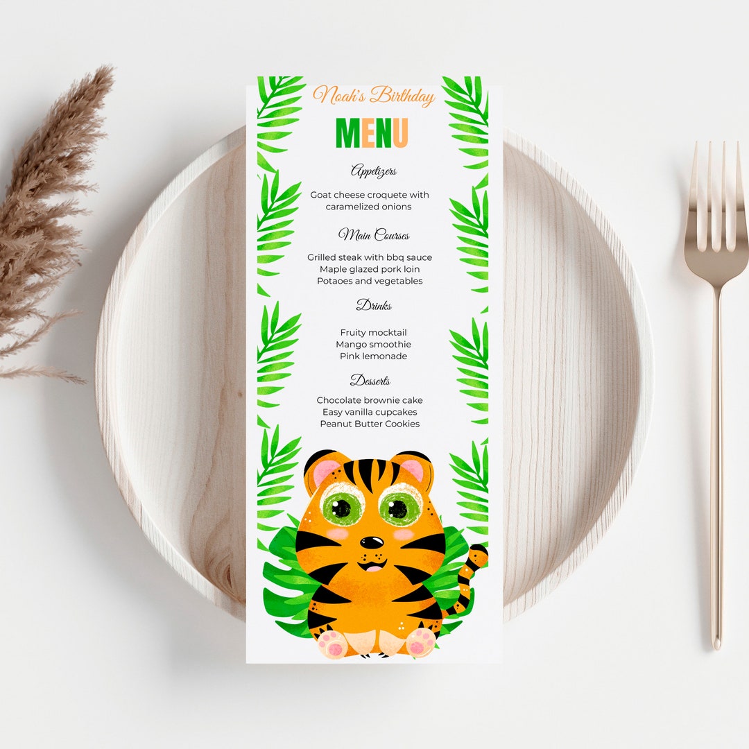 Editable Tiger Safari Menu Template, Printable Jungle Food Menu, Wild ...