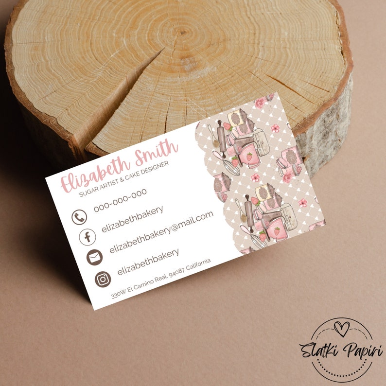 EDITABLE Bakery Business Card Template, Pastry Shop Card, Contact Info ...