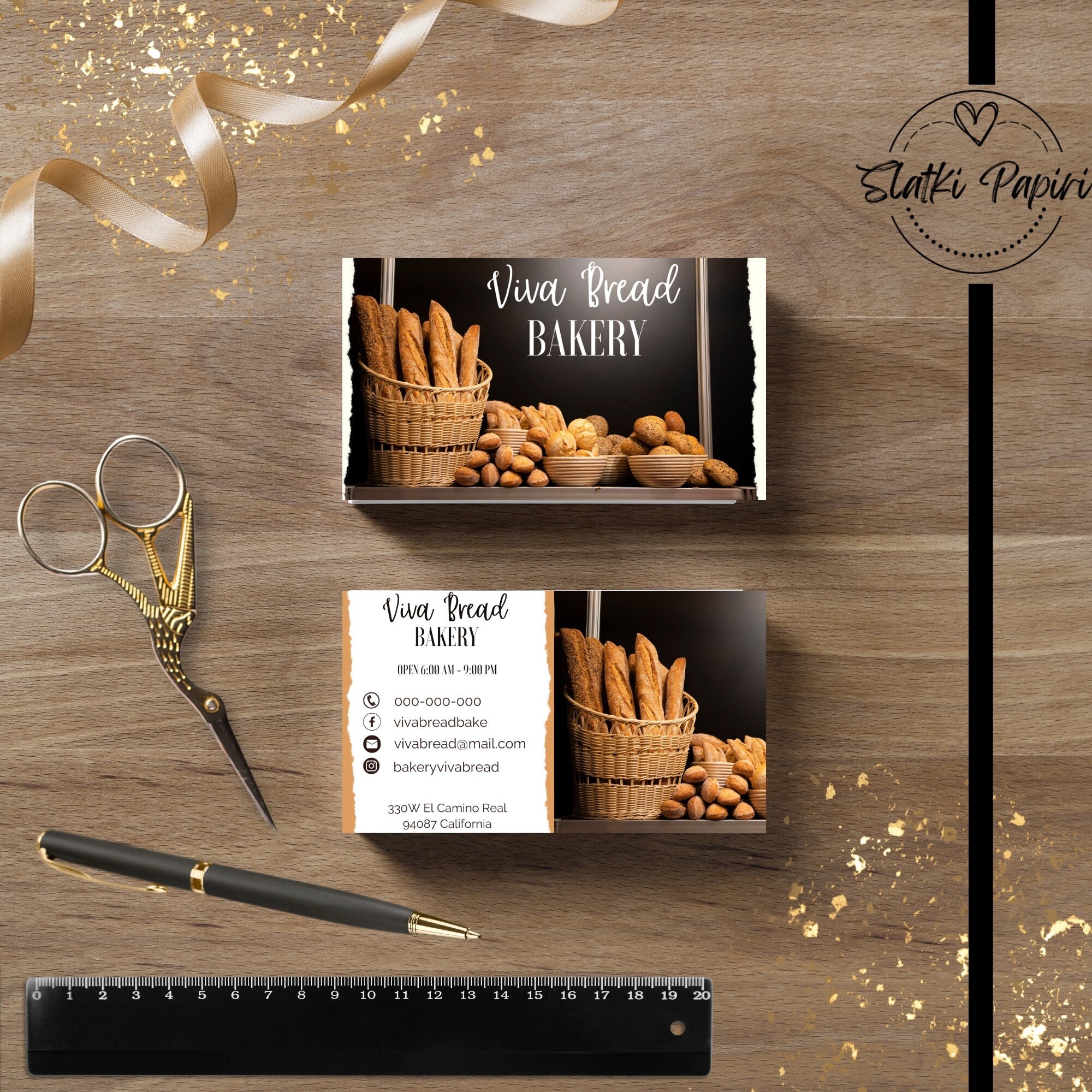 Bakery Business Card, Pastry Shop Card, Contact Info, Editable Template ...