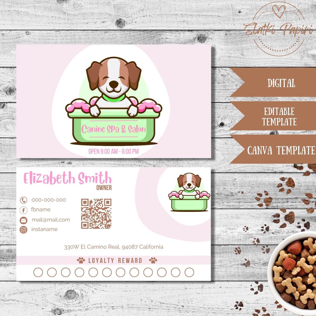 Pet Shop Business Card: Dog Grooming Salon Template (digital Download ...