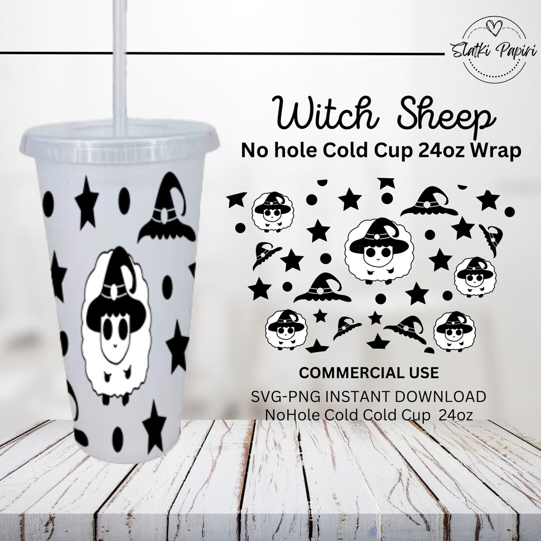 Halloween Witch Sheep Cold Cup Wrap: 24oz No Hole Tumbler SVG PNG ...