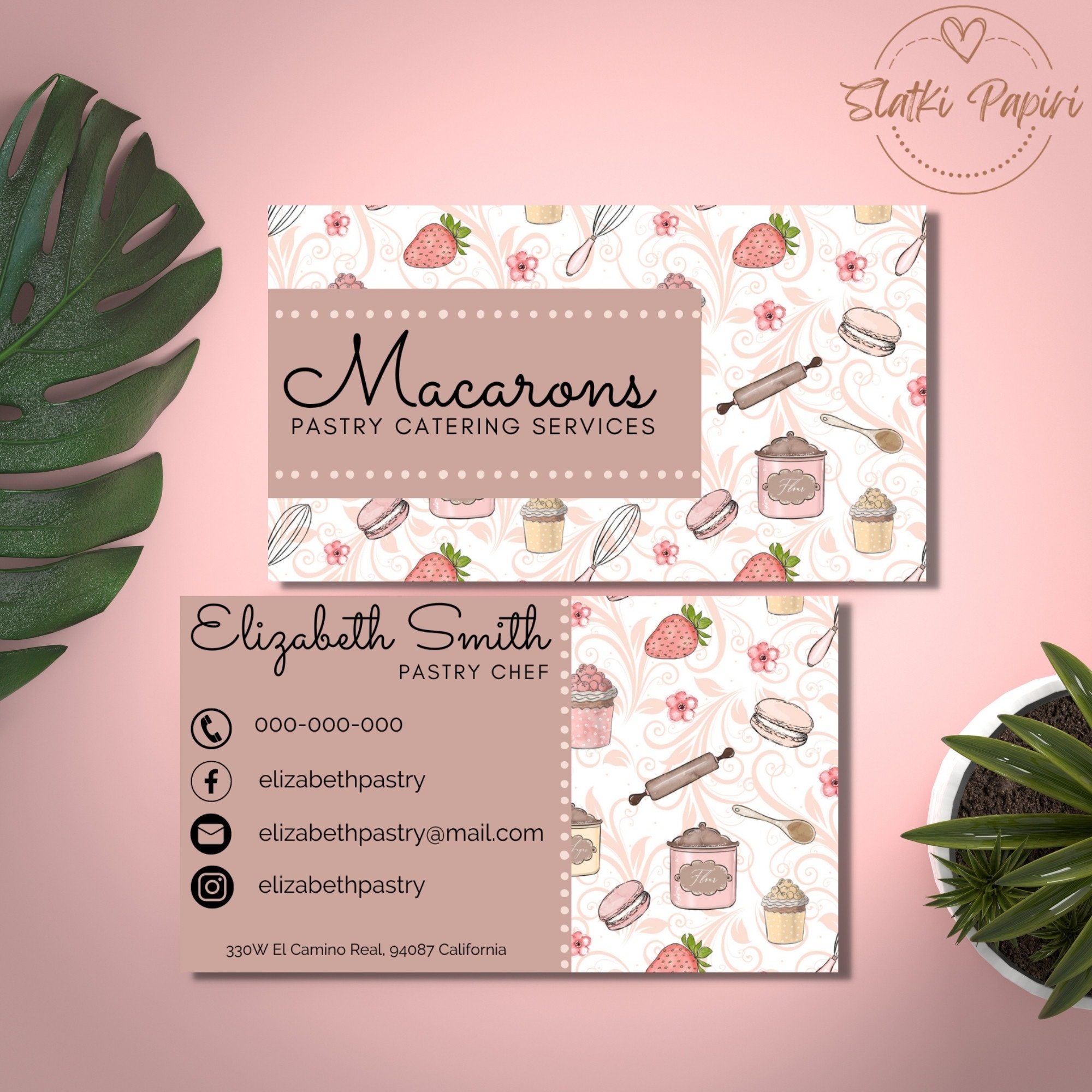 EDITABLE Pastry Chef Card Template, Bakery Shop Card, Contact Info ...