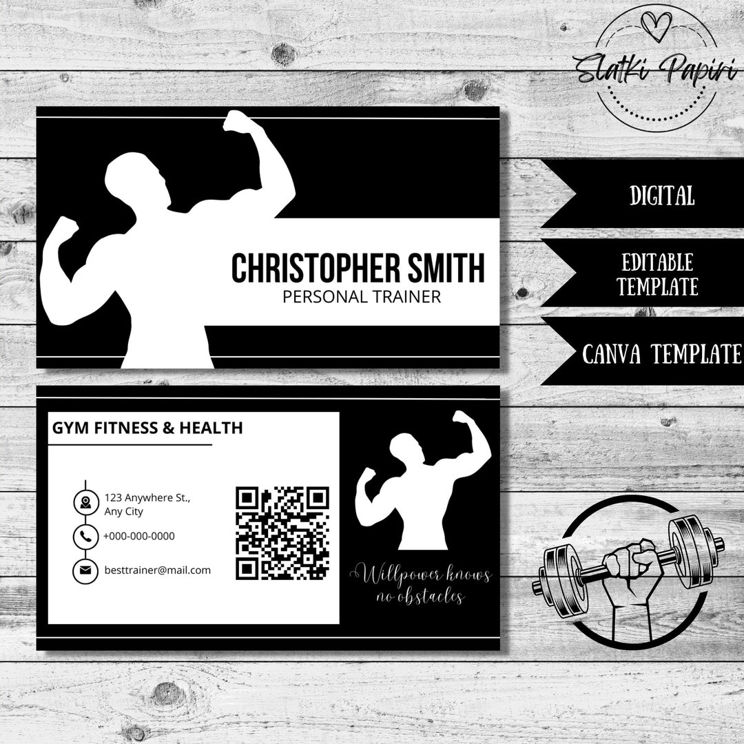 Fitness Instructor Contact Card, Personal Trainer Business Card, Gym ...