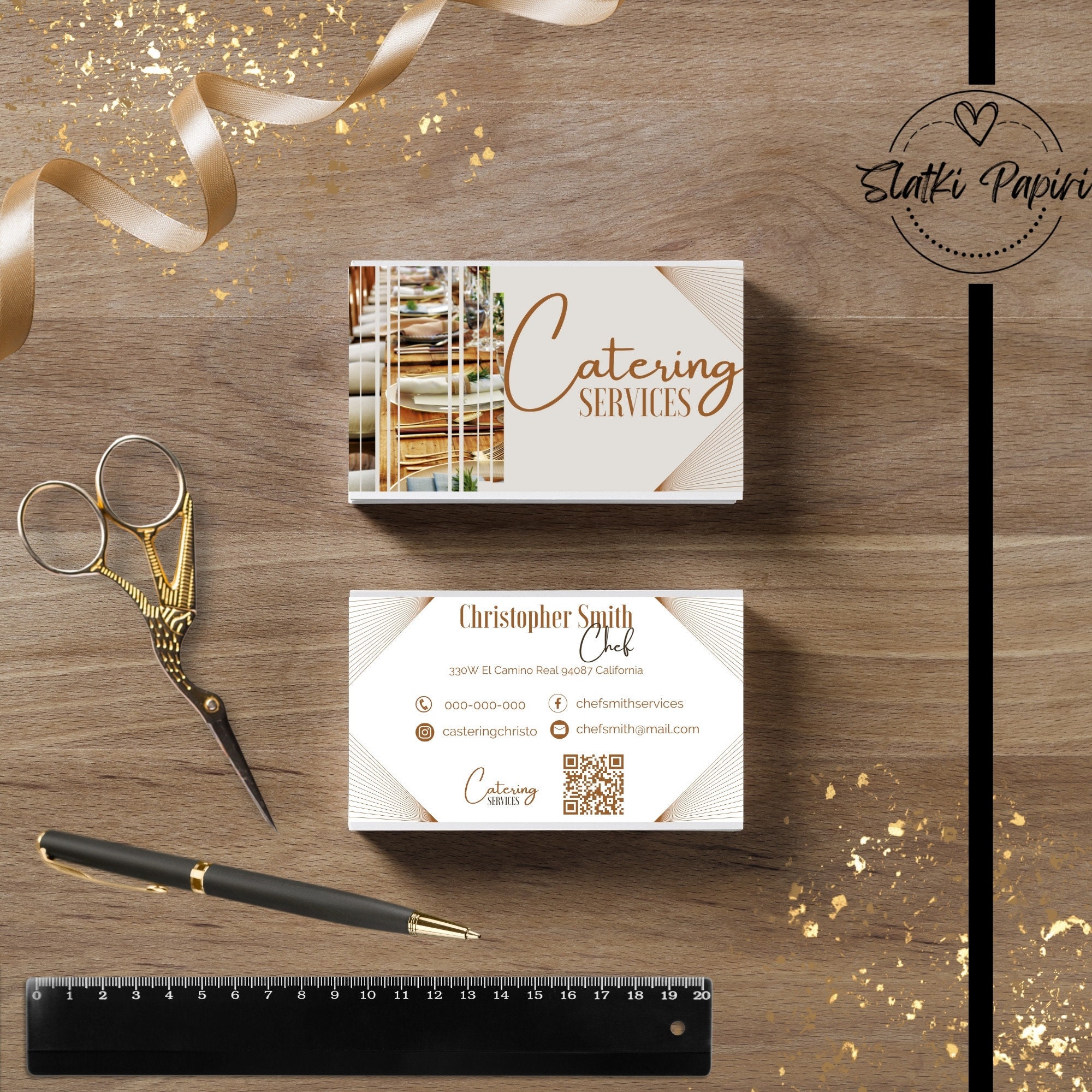 Catering Services Business Card, Sous Chef Card, Contact Info, Editable ...