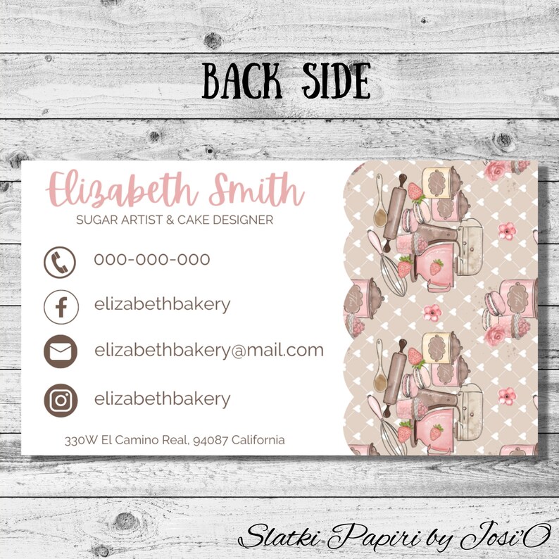 EDITABLE Bakery Business Card Template, Pastry Shop Card, Contact Info ...