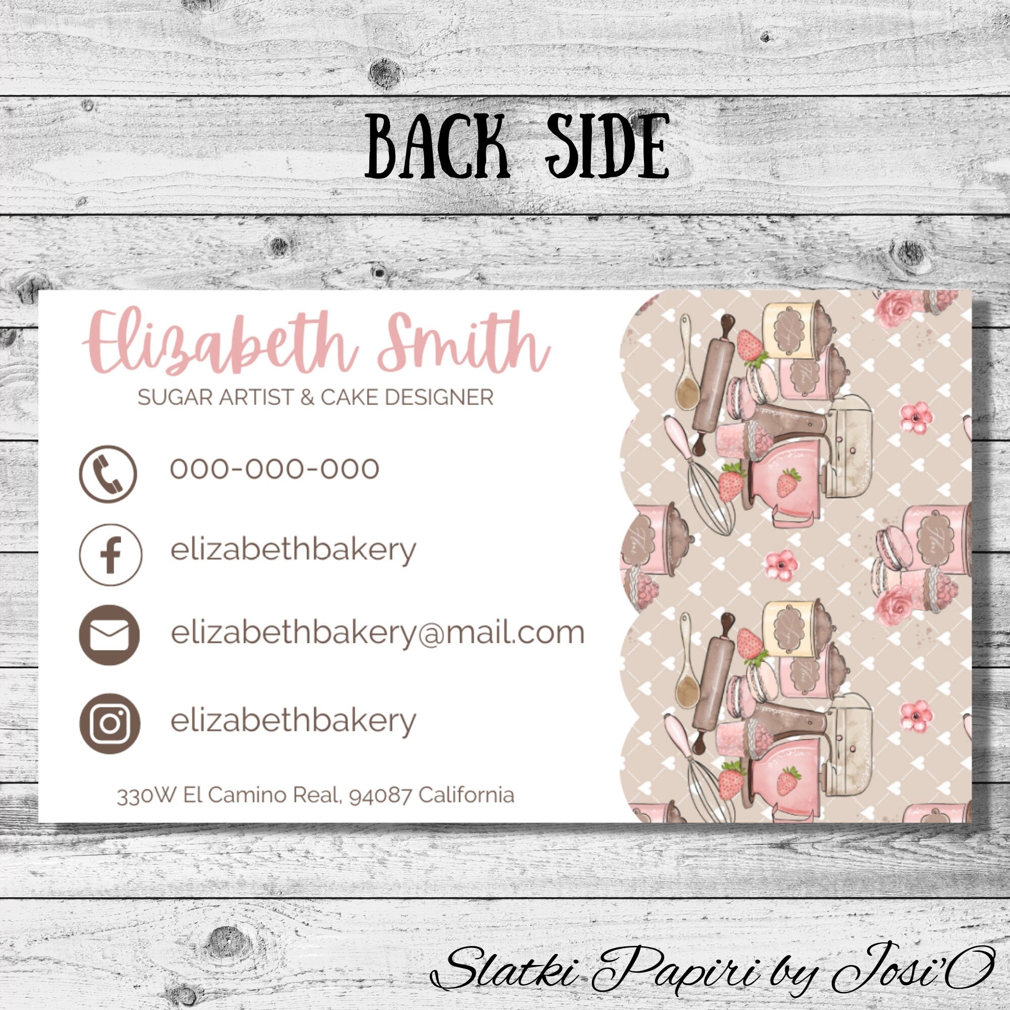 EDITABLE Bakery Business Card Template, Pastry Shop Card, Contact Info ...