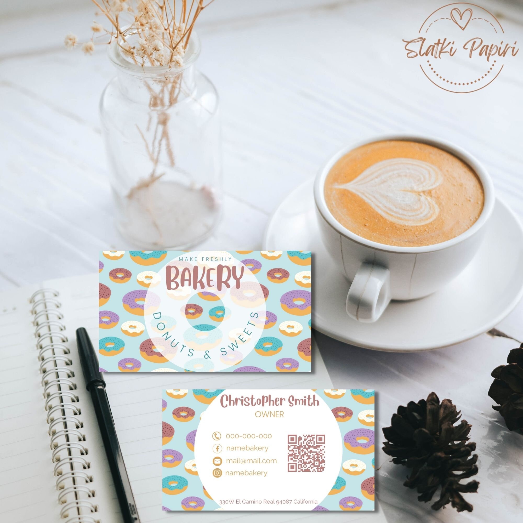 EDITABLE Bakery Business Card Template, Pastry Shop Card, Contact Info ...