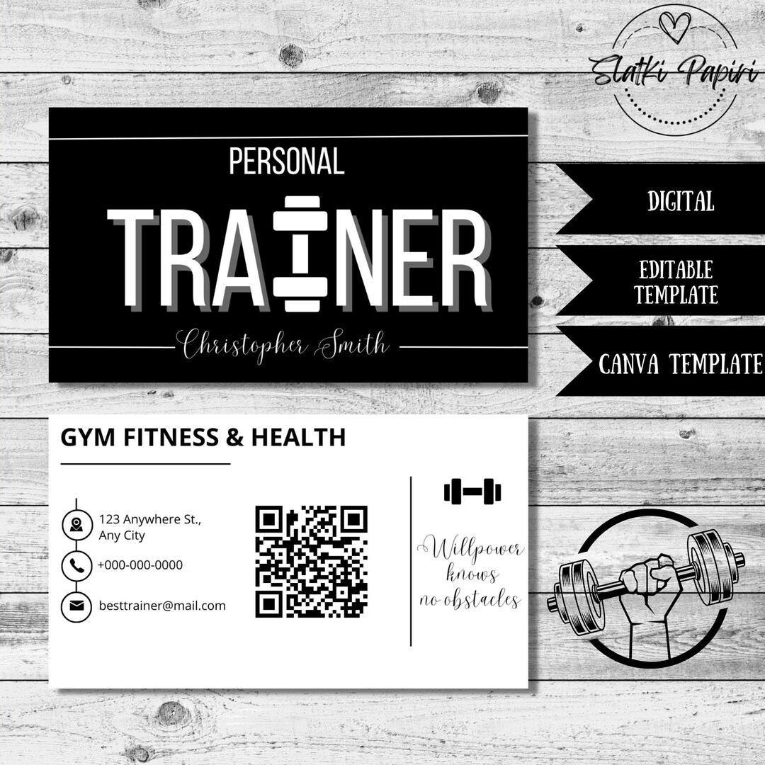 Fitness Instructor Contact Card, Personal Trainer Business Card, Gym ...