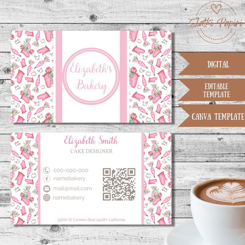 EDITABLE Bakery Business Card Template, Pastry Shop Card, Contact Info ...