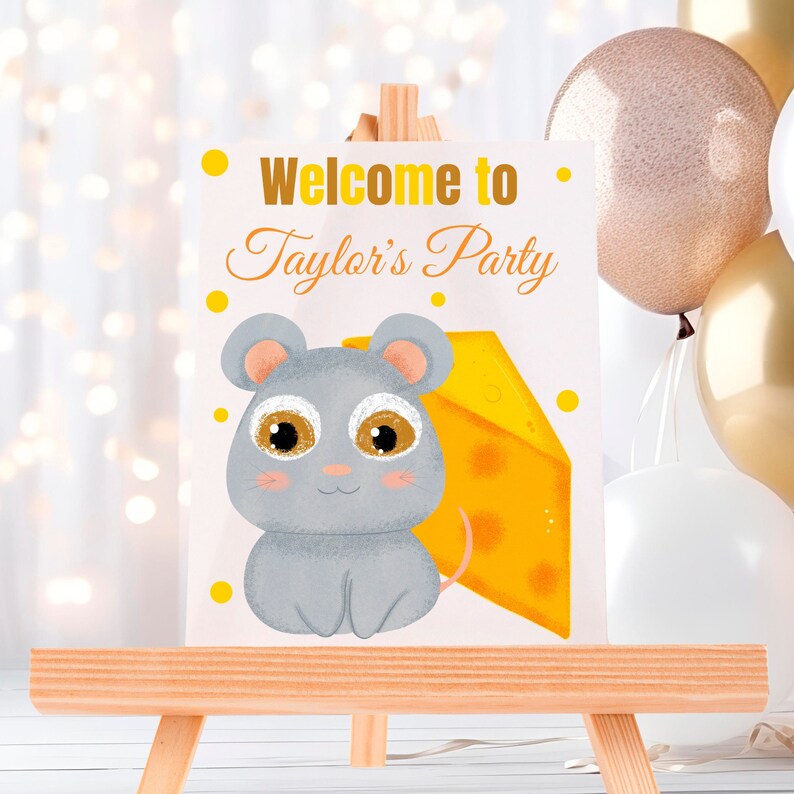 Editable Mouse Welcome Sign Template, Cheese Birthday Welcome Sign ...