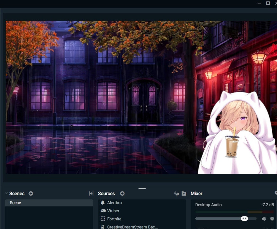 Animated Streaming Backdrop Rainy Streets Twitch Youtube Vtuber ...