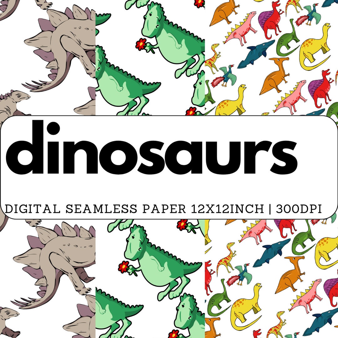 3 Dinosaur Seamless Digital Papers, Dinosaur Scrapbook Paper, Dinosaur ...