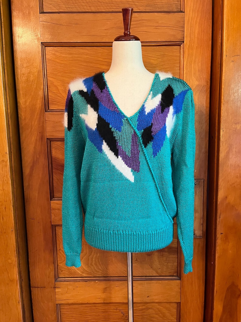 80s Teal Sweater With Angora Accents by Knit Concepts - Etsy