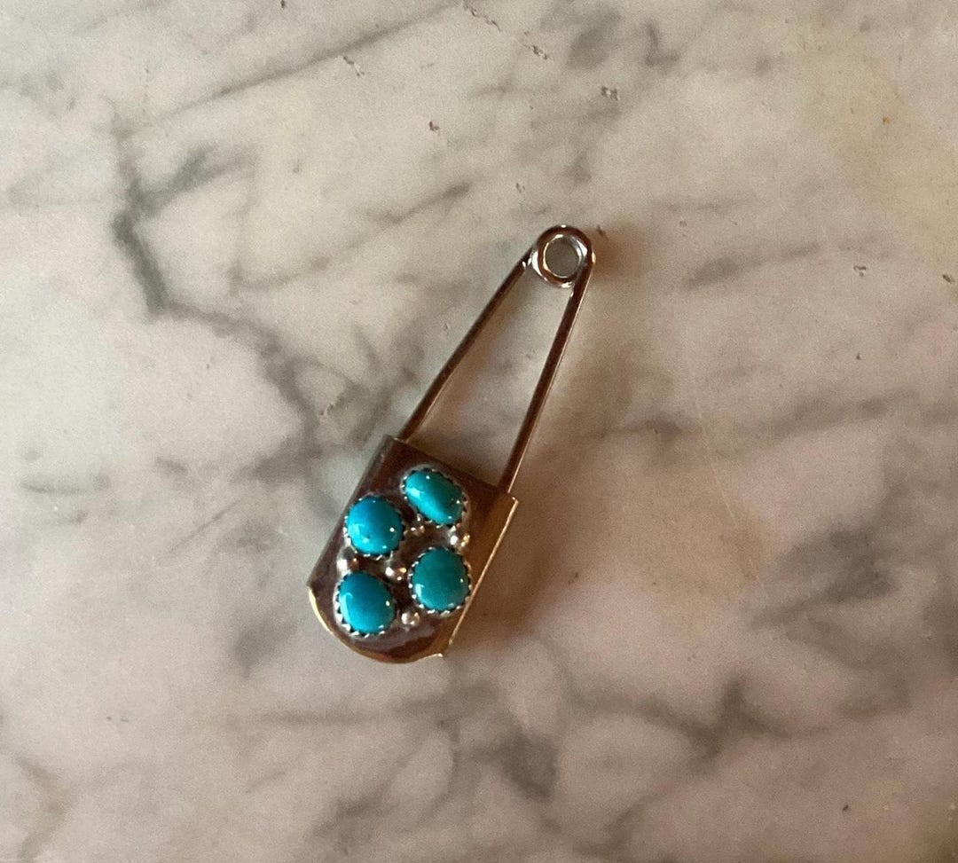 Vintage Silver Turquoise Safety Pin Brooch - Etsy