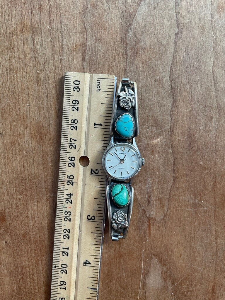 Vintage Turquoise Silver Native American Watch Band Stretch W/ - Etsy