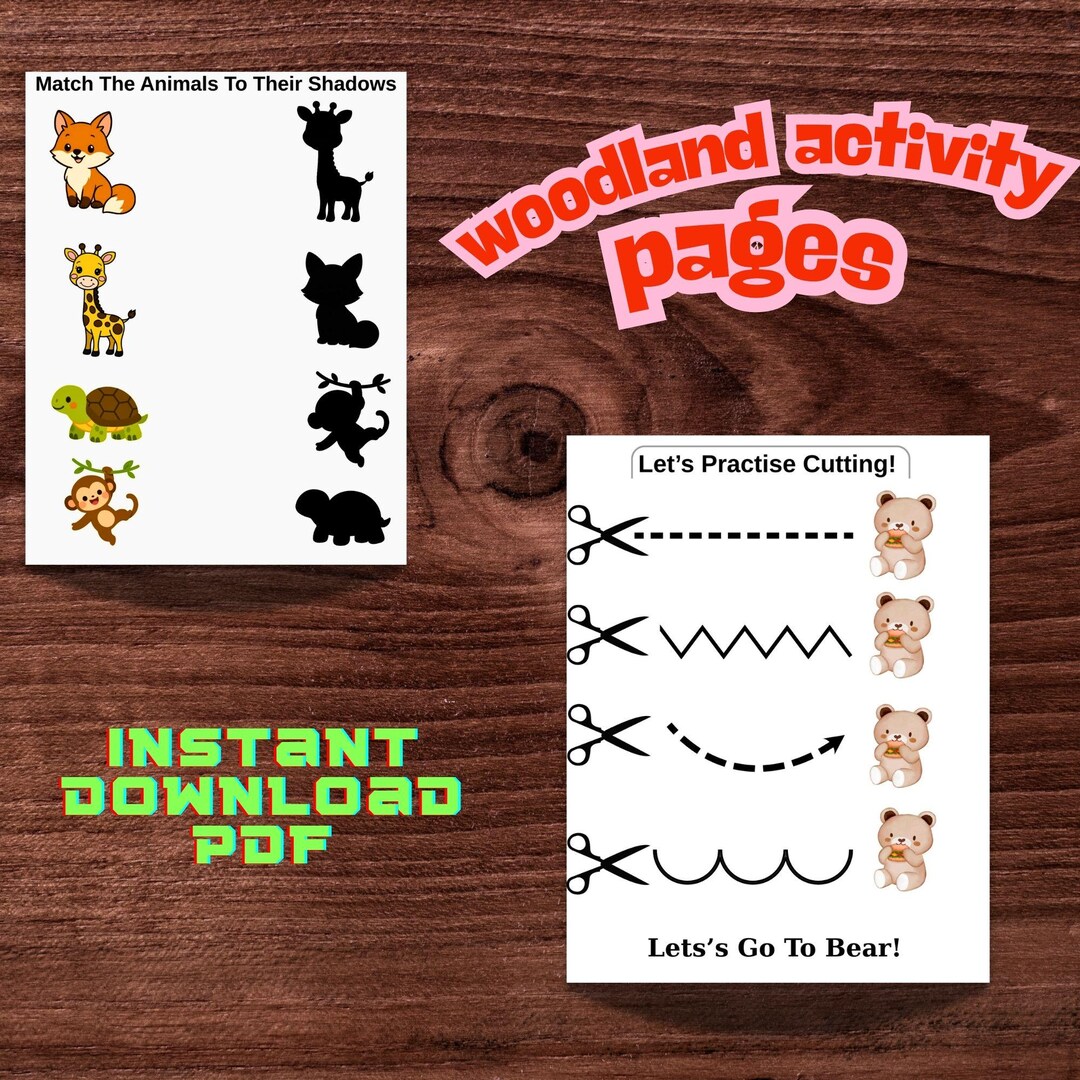 Woodland Animals Activity Pages for Kids | Scissor Skills & Shadow ...