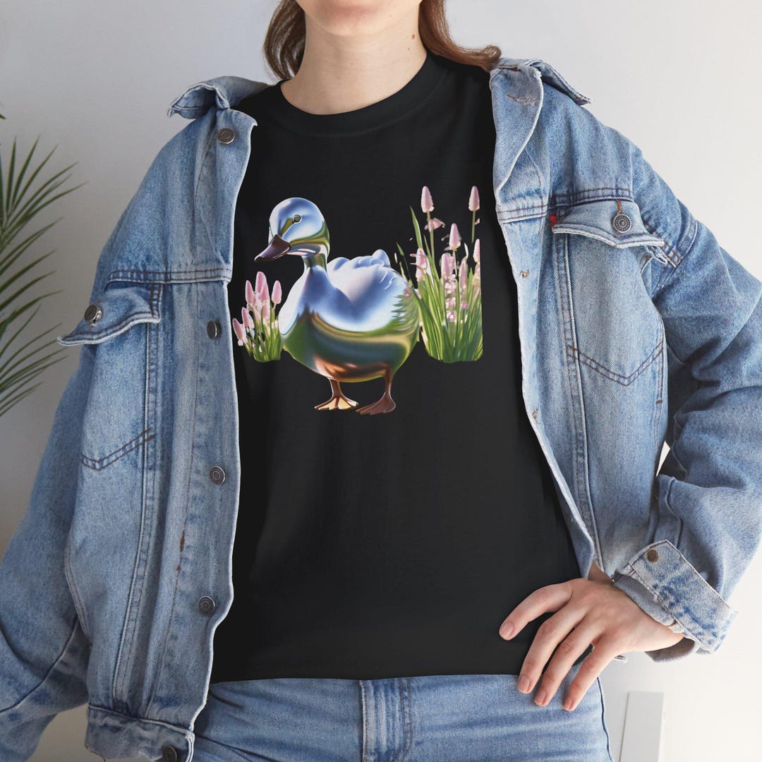 Chrome Duck With Flowers Unisex Heavy Cotton Tee - Unique Graphic Print ...