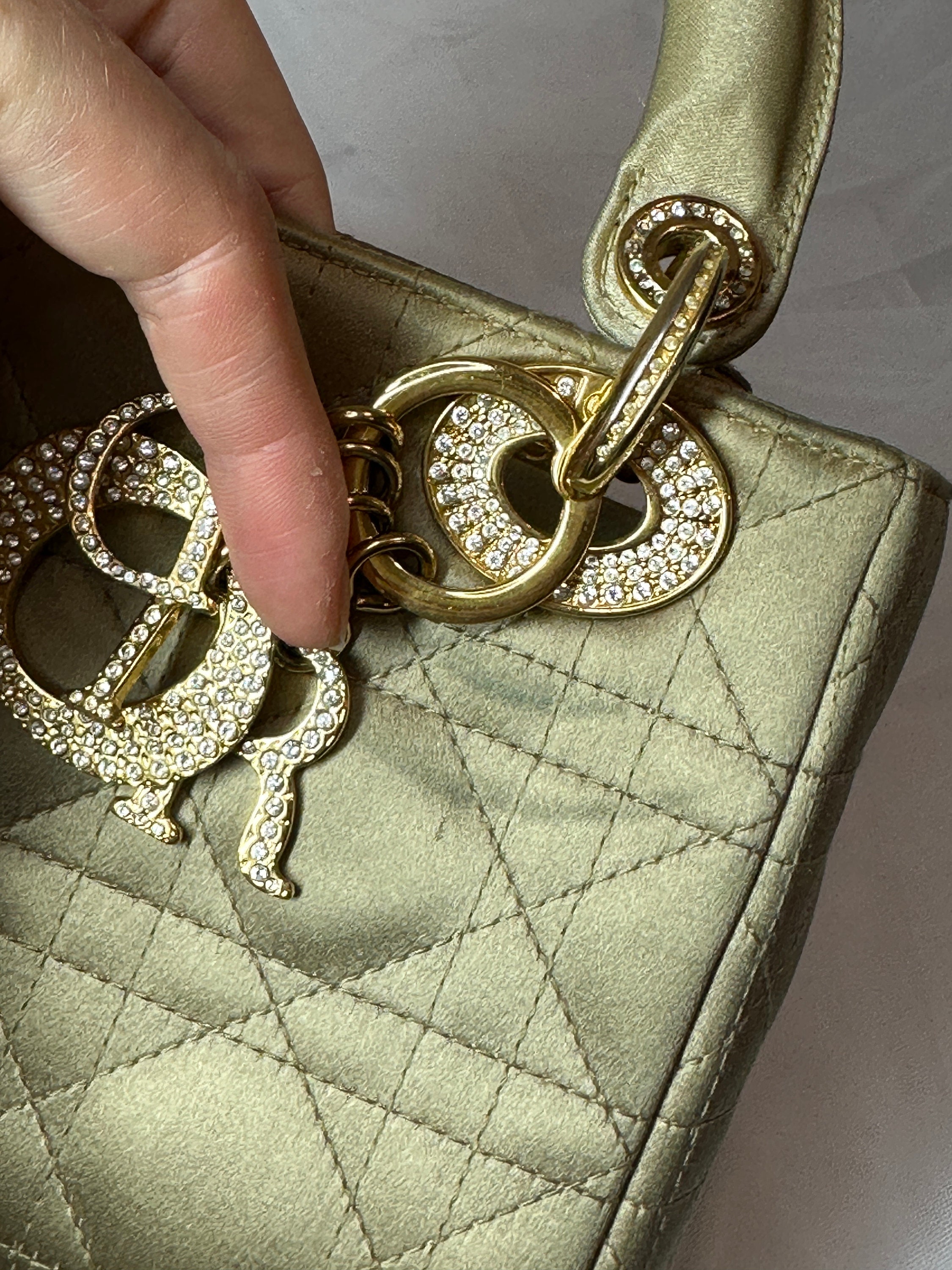 Authentic Vintage Dior Lady Dior Mini in Satin Green/gold Authentic Vintage Dior Lady Dior Mini in Satin Green/gold