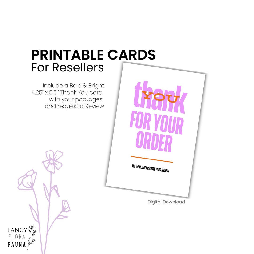 Bright Thank You Note for Reseller to Include With Package, Printable ...