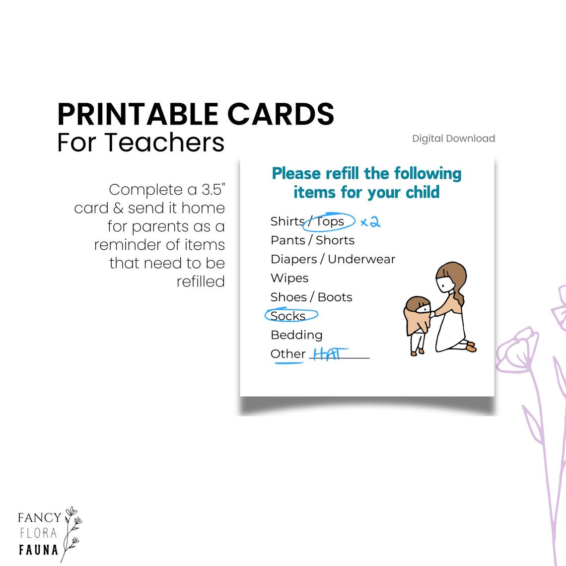 Teacher Reminder Note to Parents for Child Items Needed at Preschool ...