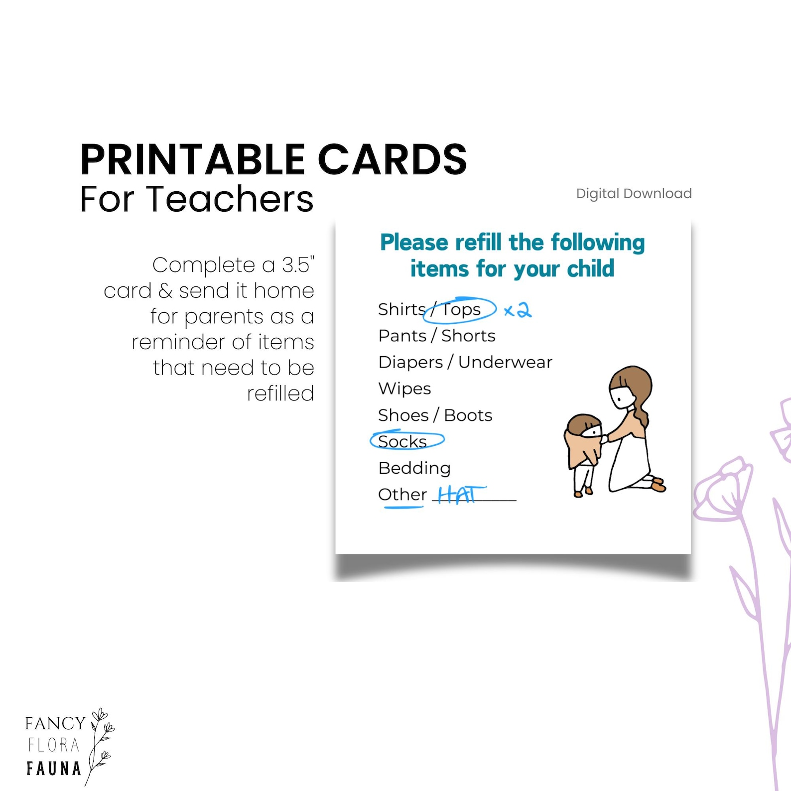 Teacher Reminder Note to Parents for Child Items Needed at Preschool ...