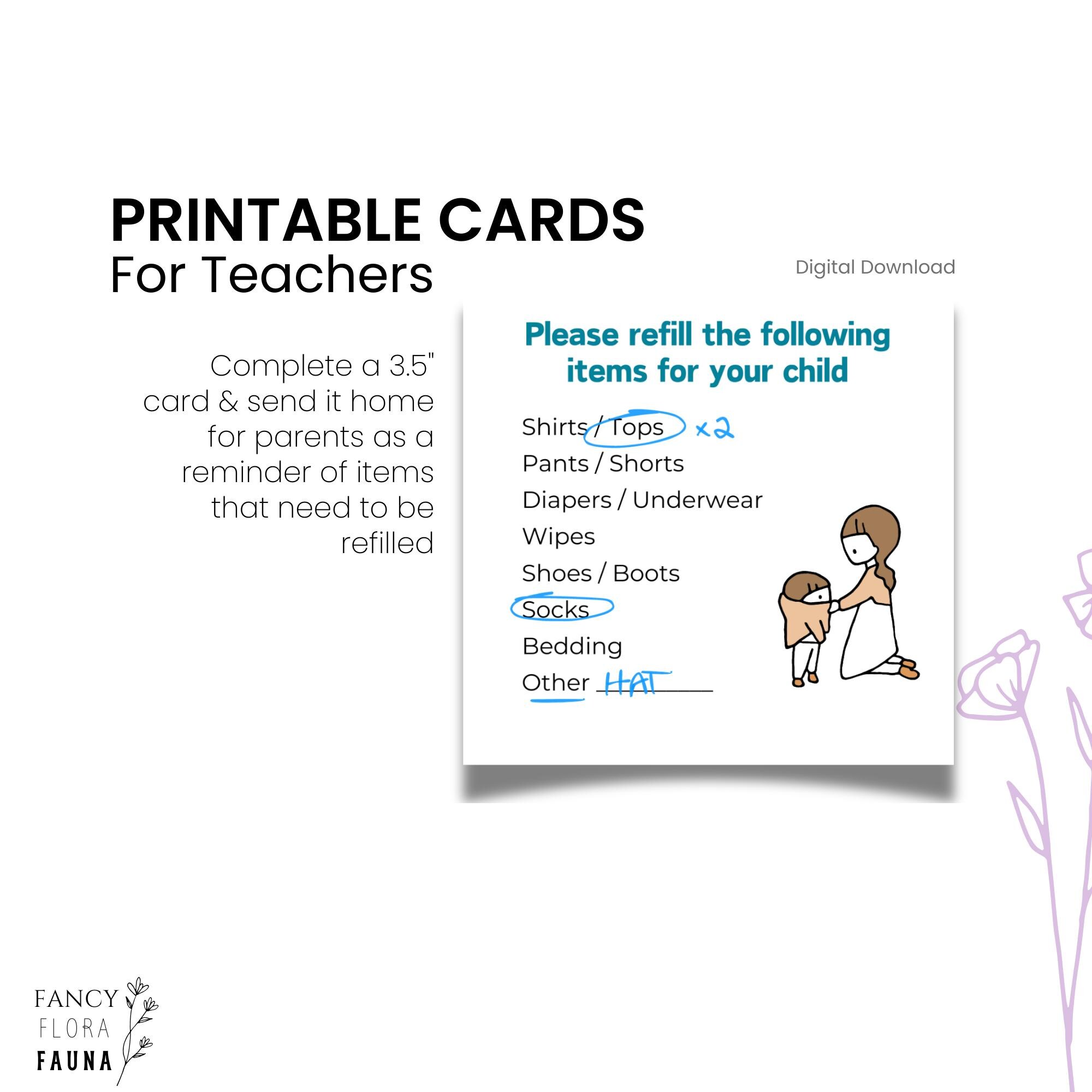 Teacher Reminder Note to Parents for Child Items Needed at Preschool ...
