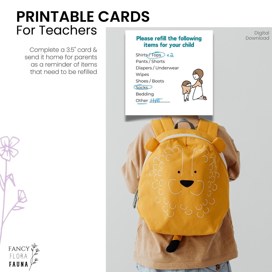 Teacher Reminder Note to Parents for Child Items Needed at Preschool ...