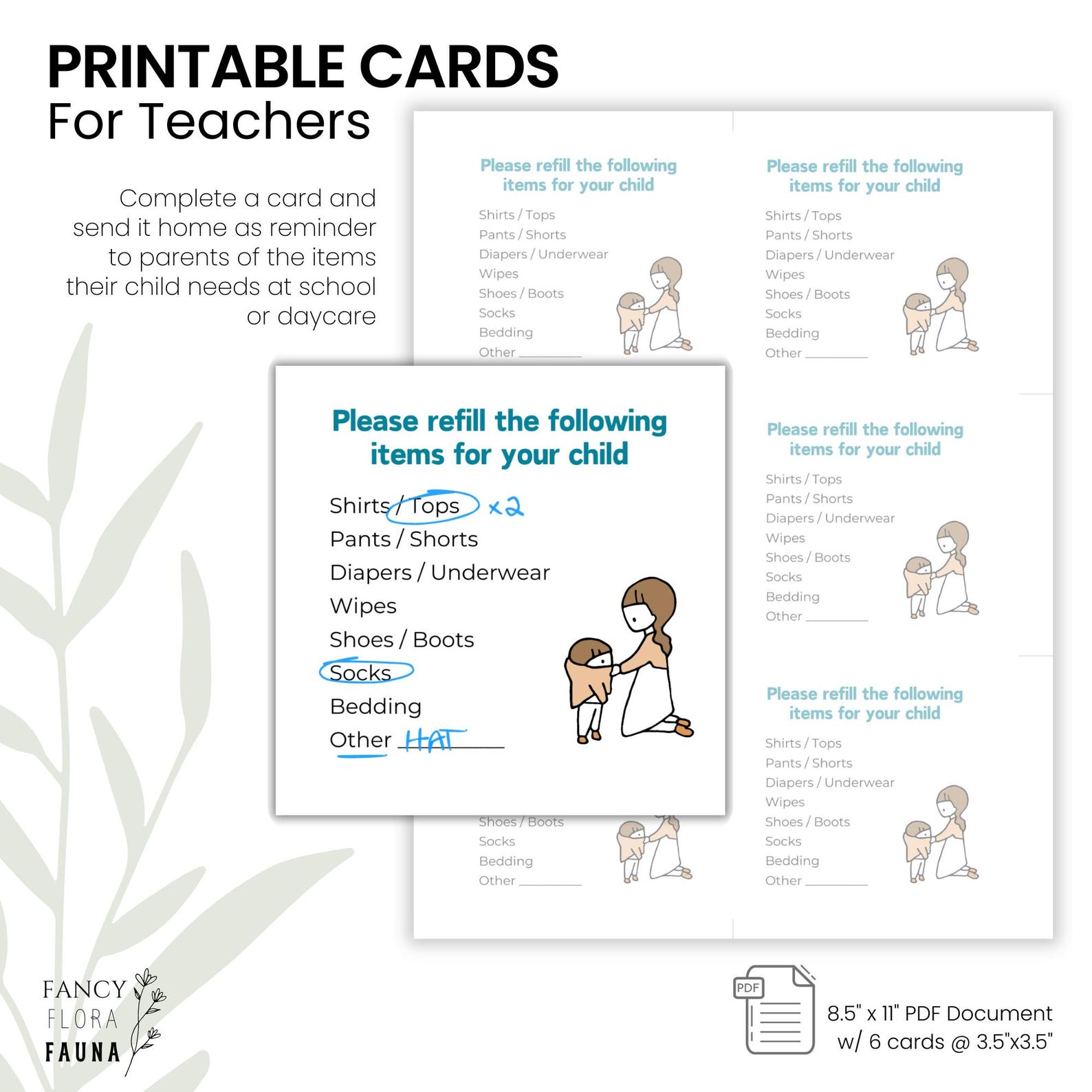 Teacher Reminder Note to Parents for Child Items Needed at Preschool ...