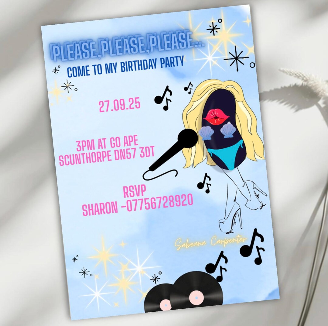 Sabeana Carpenter Inspired Digital Party Invitation | Editable Canva ...
