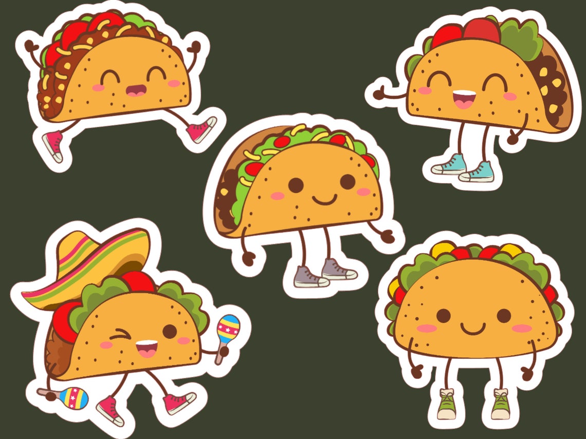 5 Kawaii Taco Sticker Pack - Etsy
