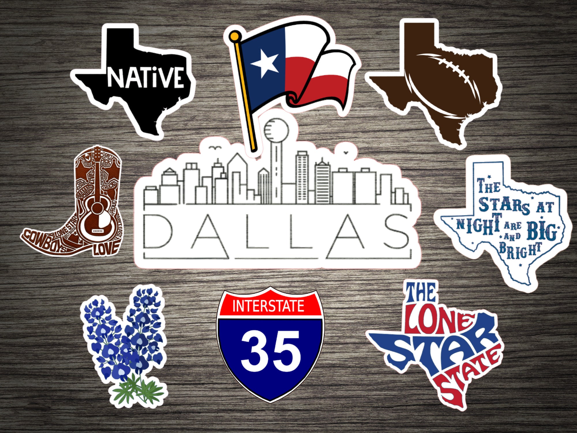 Dallas Texas Lone Star State Sticker Set - Etsy