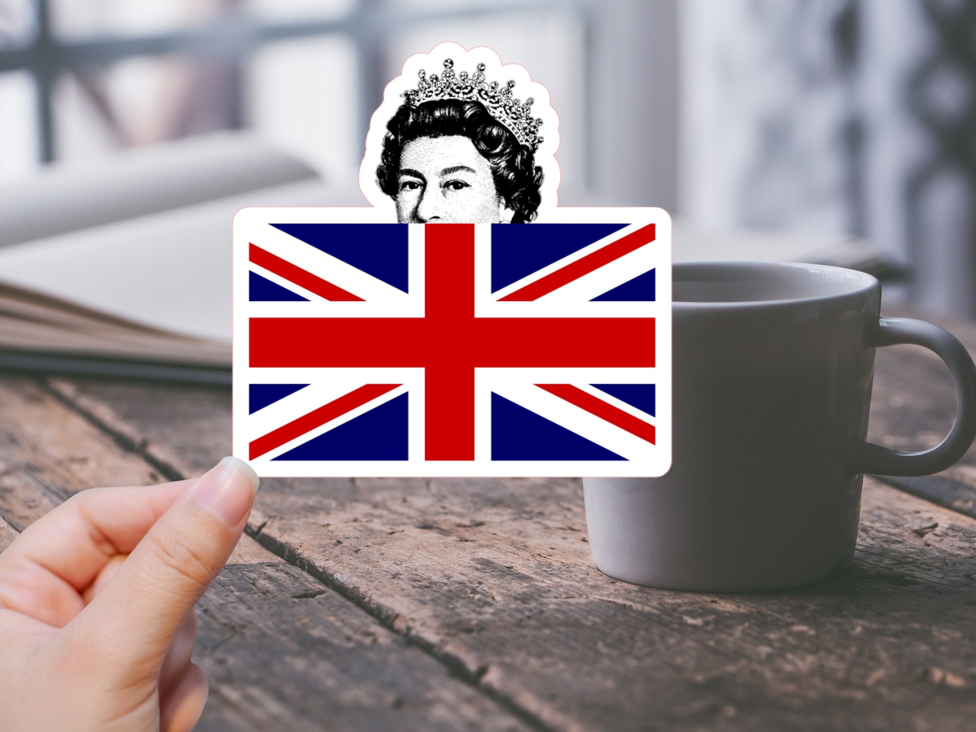 Union Jack Peeking Queen Elizabeth II Sticker - Etsy