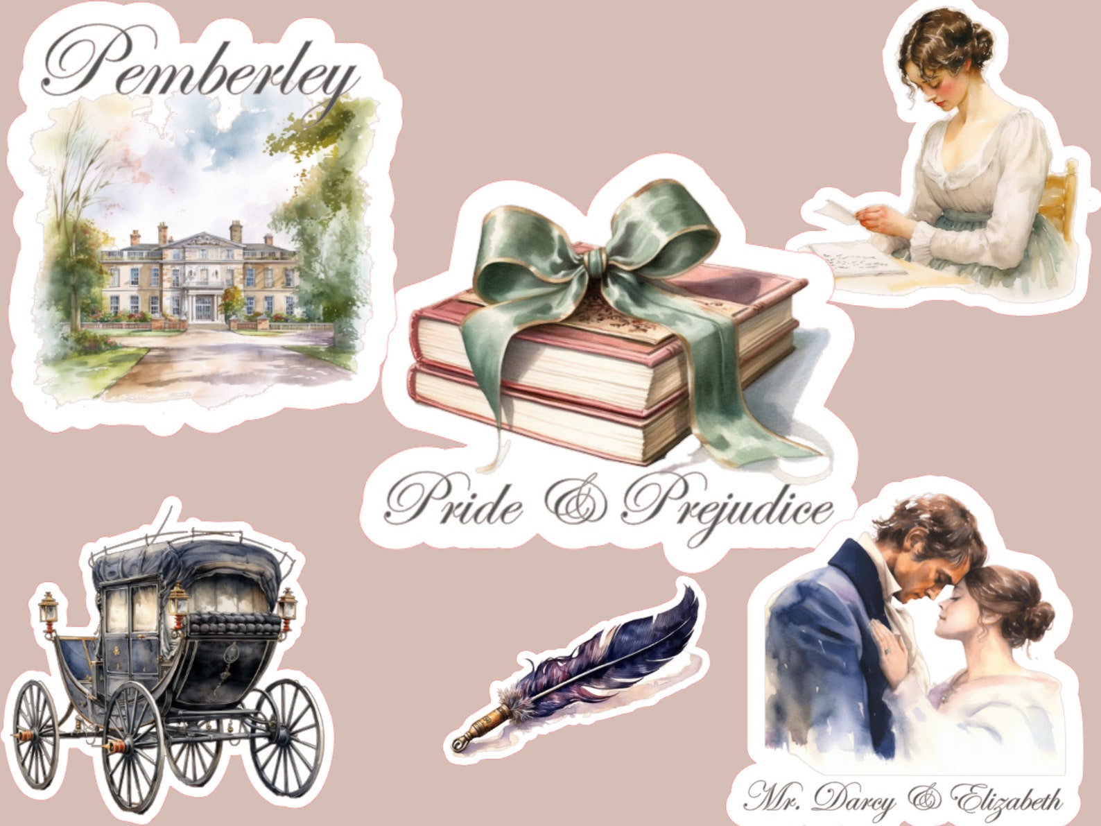 6 Pride and Prejudice Vinyl Sticker Set - Etsy