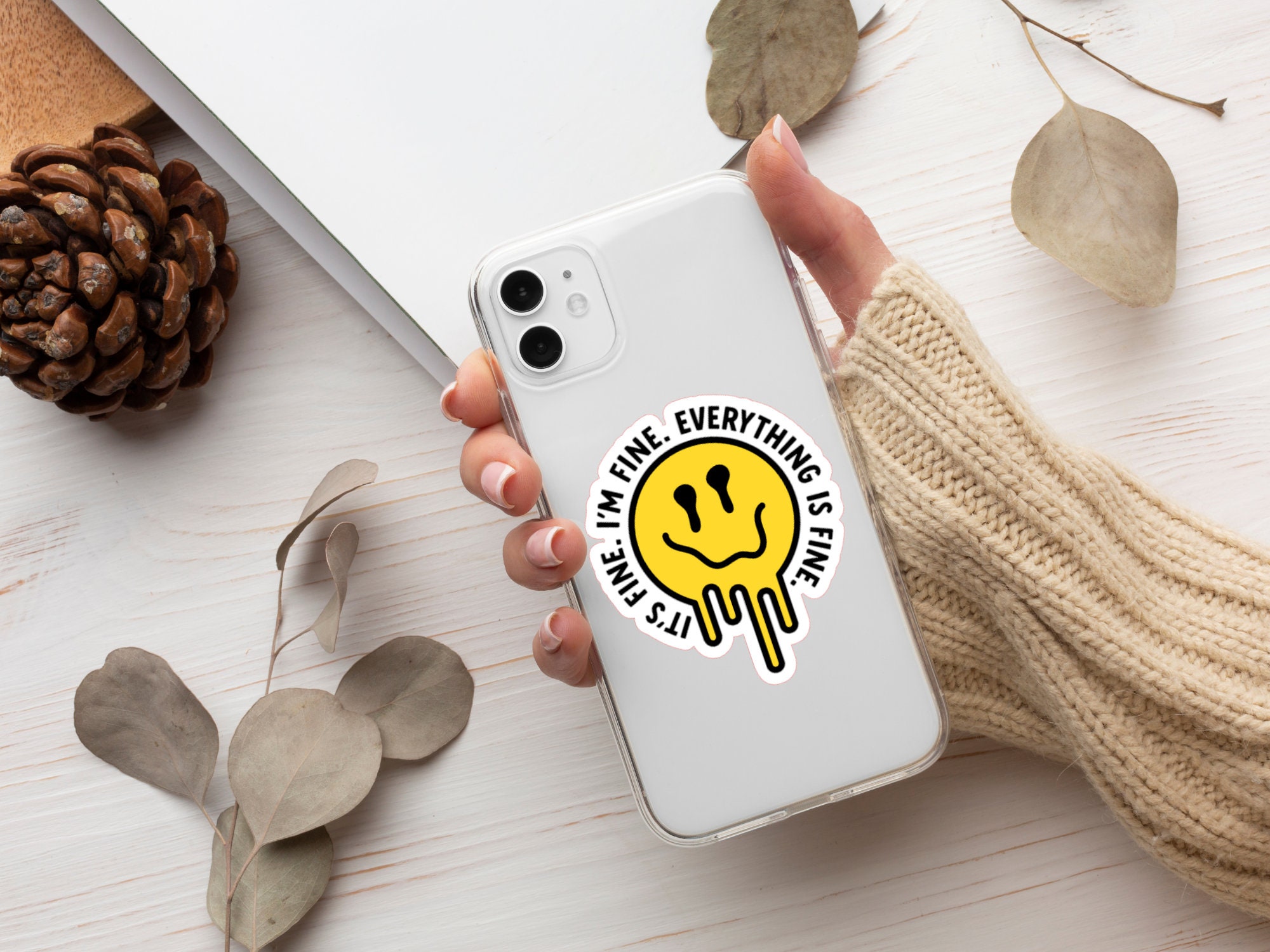 I'm Fine Melting Smiley Face Vinyl Sticker - Etsy