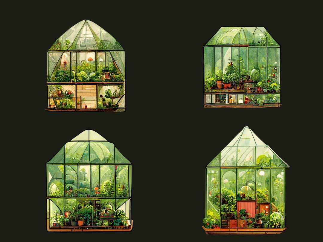 Set of 4 Botanical Greenhouse Stickers Set - Etsy