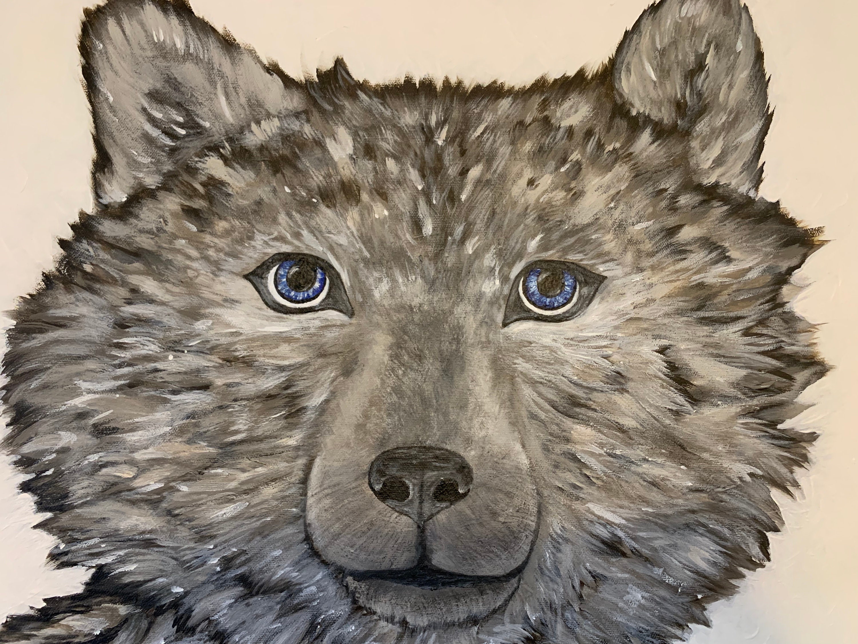 Wolf, Wolf on Canvas With Blue Eyes, Original Acrylic Fine Art Painting ...