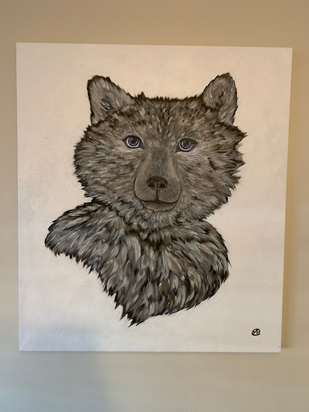 Wolf, Wolf on Canvas With Blue Eyes, Original Acrylic Fine Art Painting ...