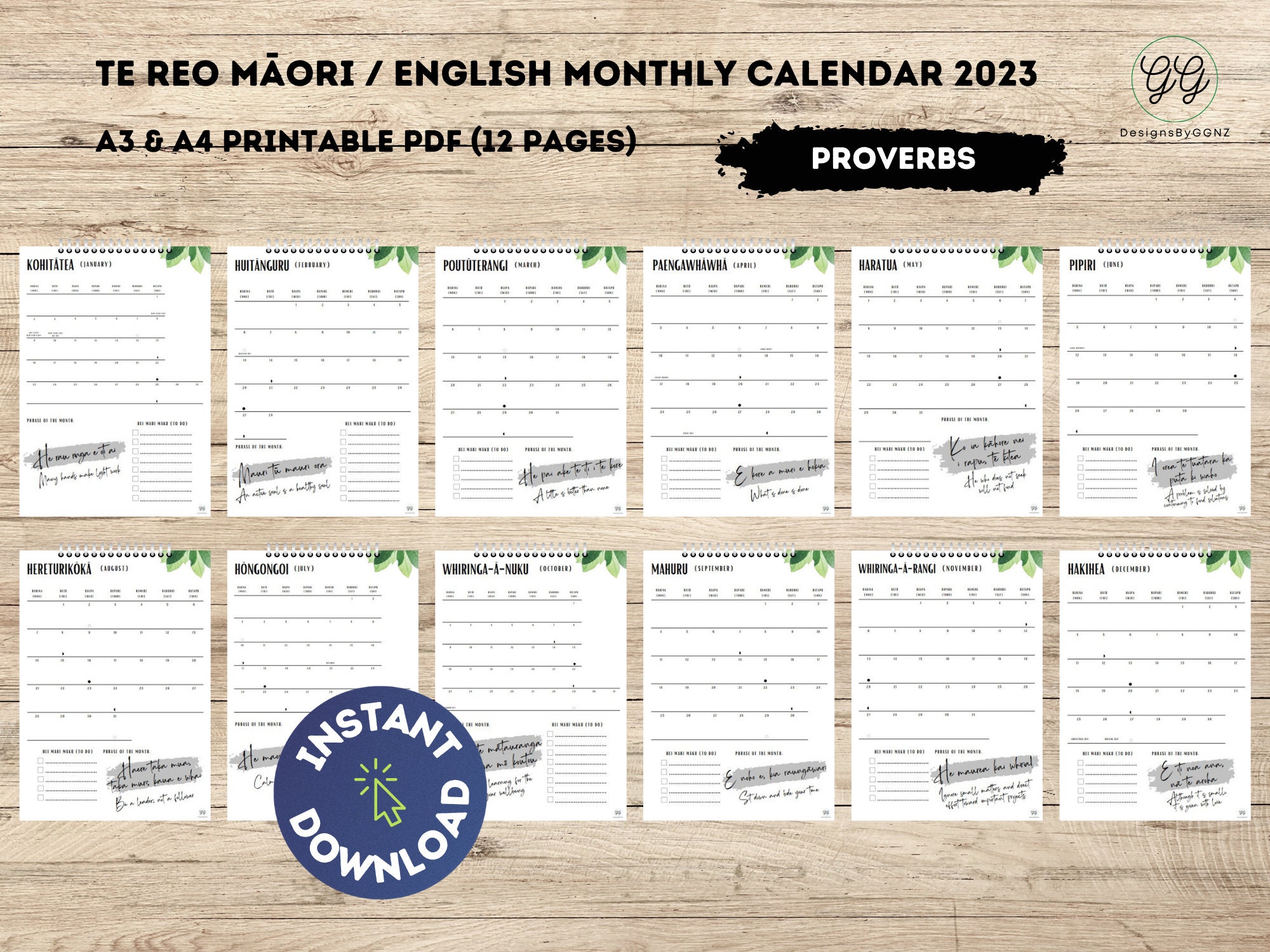 Te Reo Māori / English Monthly Calendar 2023 proverbs 1 - Etsy