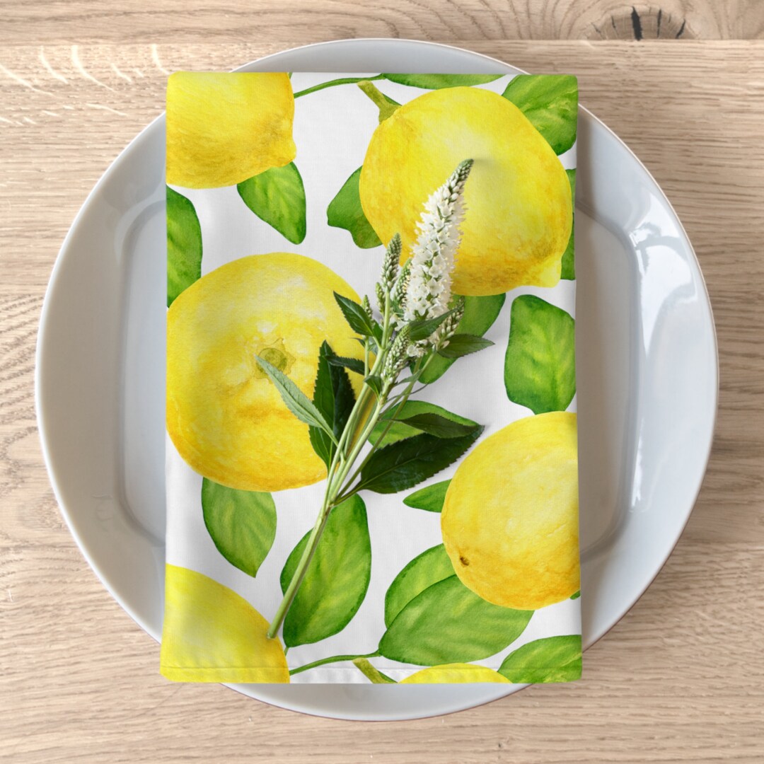Cute Colorful Yellow Lemons Fabric Napkins, Dinner Napkins, Cloth ...